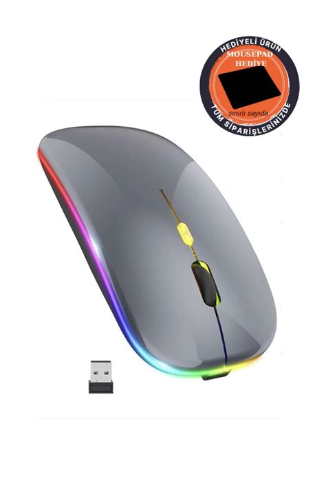 Osqar Gri Kablosuz Fare Wireless Mouse 4 Tuşlu Renk Sessiz Tıklama Şarj