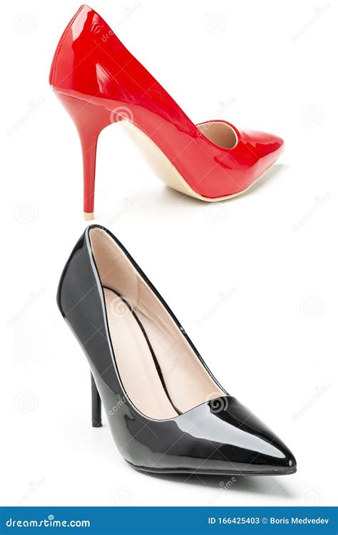 Women`s Patent High Heel Shoes Black And Red Stock Image Image Of