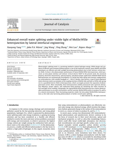Pdf Enhanced Overall Water Splitting Under Visible Light Of Mosse Wsse Heterojunction By