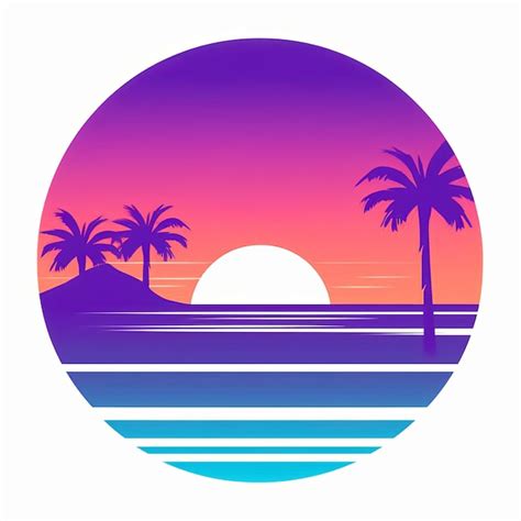 Retro Style Tropical Sunset With Palm Tree Silhouette And Gradient