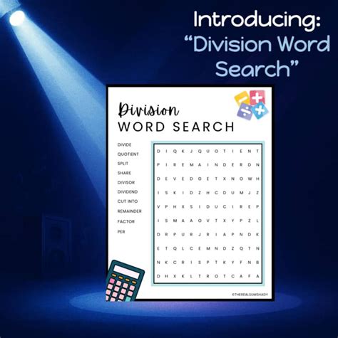 Division Vocab Math Operation Synonym Word Search By The Real Sum Shady