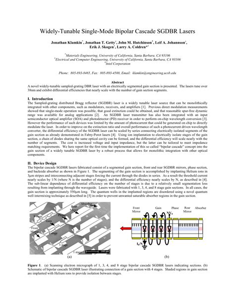 Pdf Widely Tunable Single Mode Bipolar Cascade Sgdbr Lasers