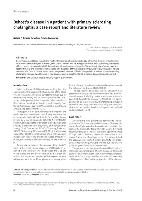 Pdf Behcets Disease In A Patient With Primary Sclerosing Cholangitis