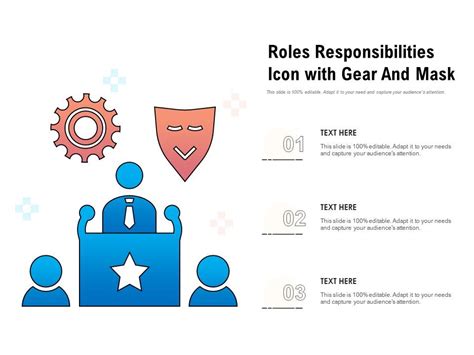 Roles Responsibilities Icon With Gear And Mask Presentation Graphics Presentation Powerpoint