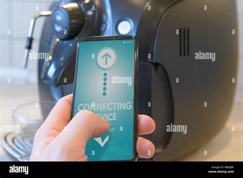 Connecting Coffee Machine With Smart Phone Smart Home And Internet Of Things Iot Concept Stock
