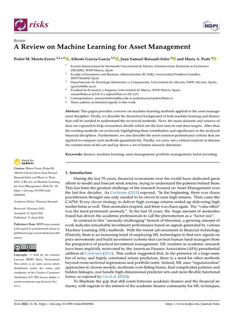 A Review On Machine Learning For Asset Management Download Free Pdf