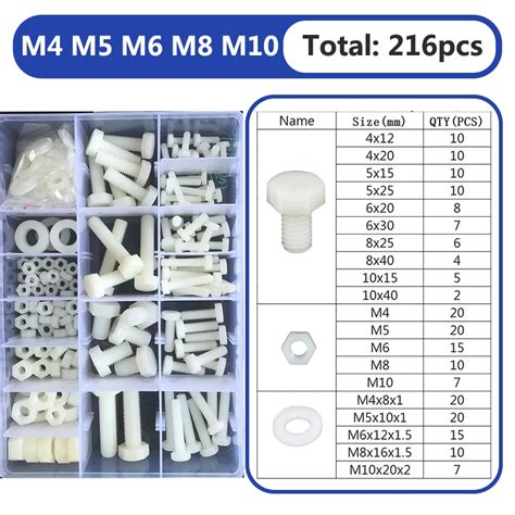 External Hex Bolt M4 M5 M6 M8 M10 White Nylon Hexagonal Head Screw Nut