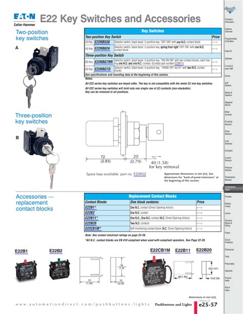 Eaton E22 Key Switches And Accessories