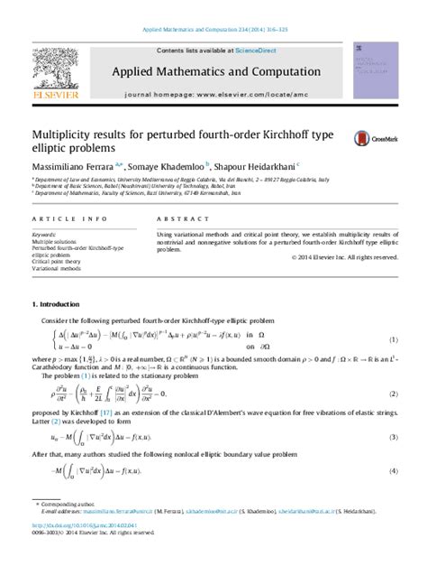 Pdf Multiplicity Results For Perturbed Fourth Order Kirchhoff Type