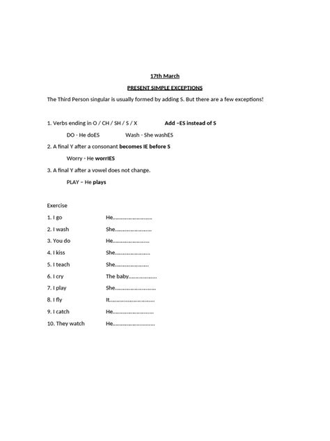 Present Simple Exceptions Pdf