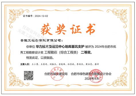2024年合肥市优秀勘察设计奖 工程勘察二等奖 华力基坑 安徽工程勘察院 卓越业绩详情 安徽工程勘察院有限公司 articletitle