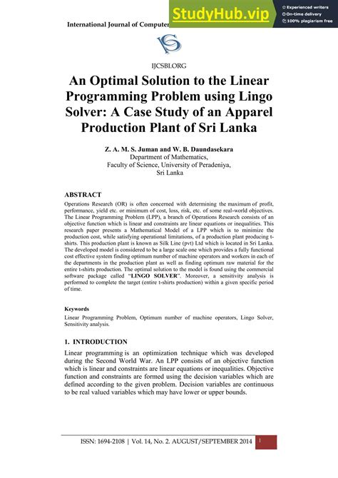An Optimal Solution To The Linear Programming Problem Using Lingo