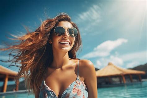 Premium Ai Image A Young Asian Woman In Sunglasses Enjoying Summer