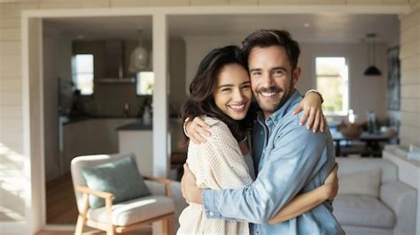 Premium Photo Cute Couple Hugging And Smiling In Their New Home