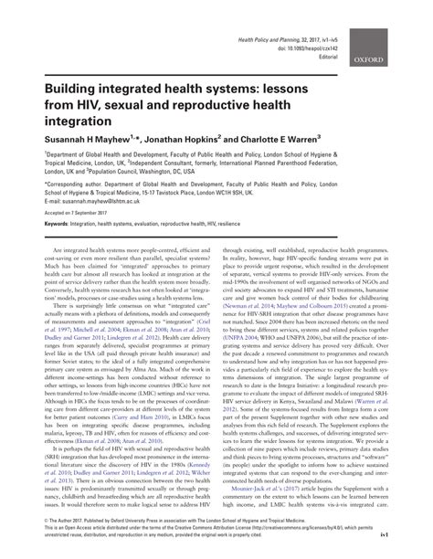 Pdf Building Integrated Health Systems Lessons From Hiv Sexual And
