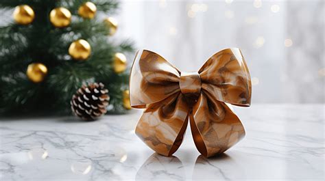 Christmas Toy With Bow And Two Pinecones On Marble Background High