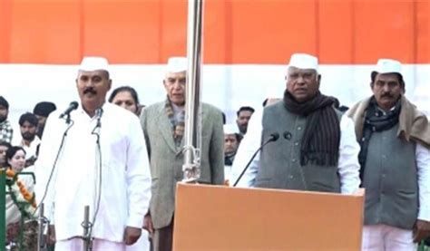 Cong Foundation Day Kharge Hoists Flag As Sonia Rahul Attend Party
