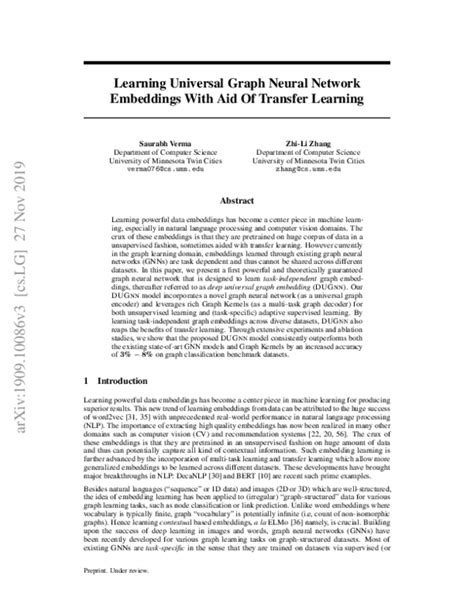 Pdf Learning Universal Graph Neural Network Embeddings With Aid Of Transfer Learning