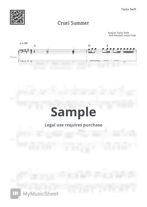Taylor Swift Cruel Summer Sheets By Pianoinu