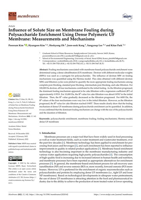 Pdf Influence Of Solute Size On Membrane Fouling During