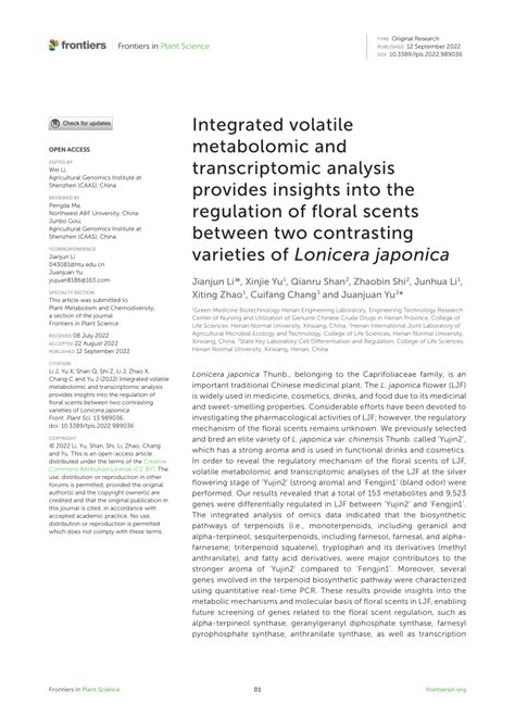 Pdf Integrated Volatile Metabolomic And Transcriptomic Analysis