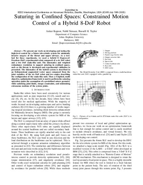 pdf suturing in confined spaces constrained motion control of a