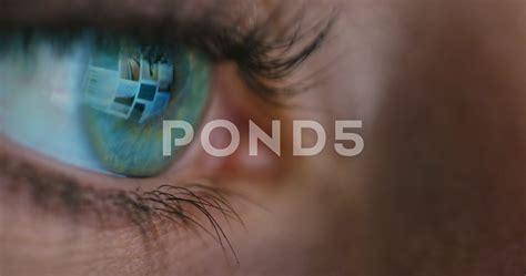 Eye Research And Computer Monitor Light Reflection In Woman Eyeball Eyesight Light