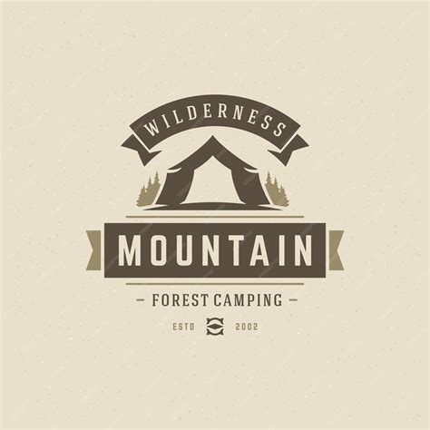 숲 캠핑 로고 블럼 터 일러스트레이션 프리미엄 벡터
