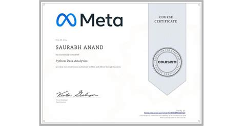 Completion Certificate For Python Data Analytics Saurabh Anand