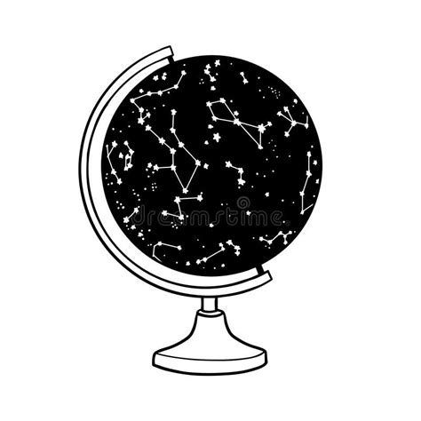 Starry Sky Night Map With Constellations On Globe Hand Drawn Doodle