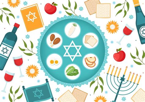 Happy Passover Illustration With Wine Matzah And Pesach Jewish Holiday