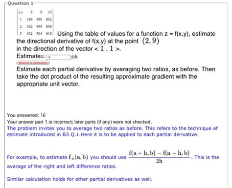 solved using the table of values for a function z f x y