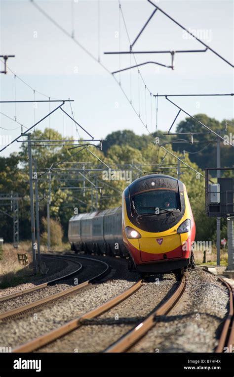 Class 390 Pendolino Train In Virgin Livery On The West Coast Main Line