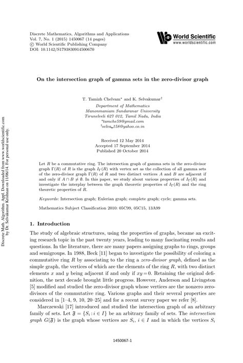 Pdf On The Intersection Graph Of Gamma Sets In The Zero Divisor Graph