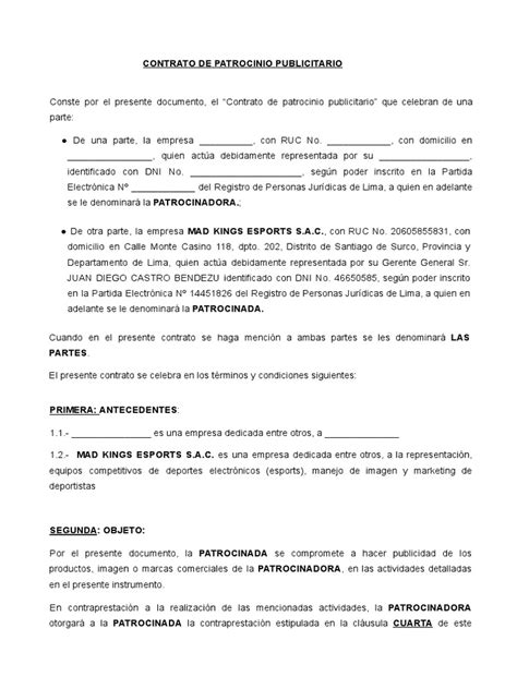 Contrato De Patrocinio Pdf Marca Patrocinador Comercial