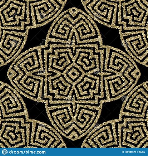 Textured Geometric Gold Greek Vector Seamless Pattern Stippled Ornamental Grunge Background