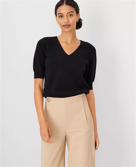 V Neck Puff Sleeve Sweater Tee
