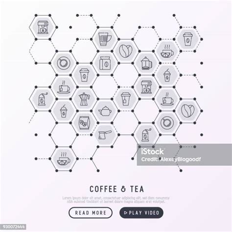 얇은 선 아이콘으로 넓어짐에 커피와 차 개념 종이 컵 Cezve 커피 메이커 주전자 카푸치노 컵 레몬 차 려 분쇄기 현대 벡터 일러스트입니다 가방에 대한 스톡 벡터 아트 및