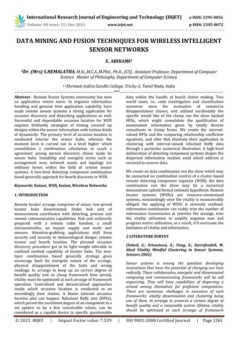 Data Mining And Fusion Techniques For Wireless Intelligent Sensor Networks By Irjet Journal Issuu