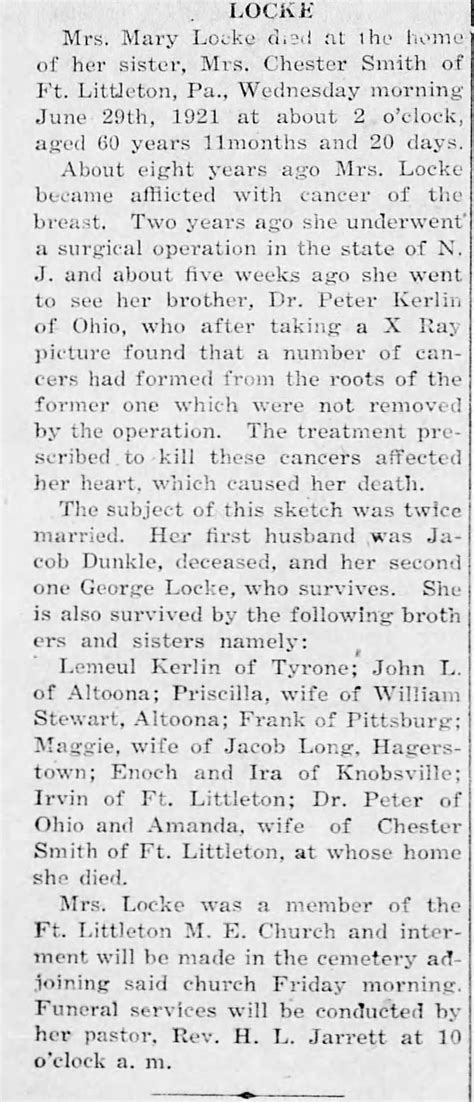 Obituary For Mary Locke Aged 60 ™