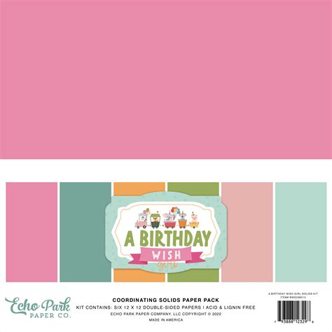 Echo Park Double Sided Solid Cardstock 12x12 6pkg A Birthday Wish Girl