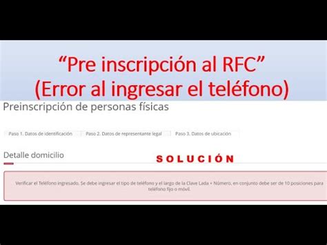 Preinscripción al RFC solución al error teléfono lada fácil y rápido