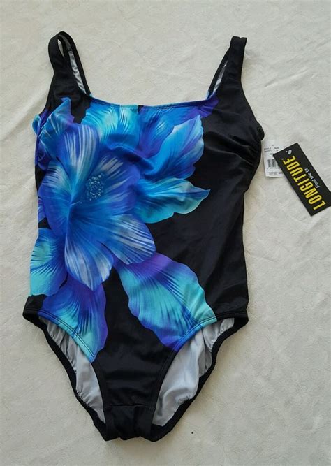 Nwt Longitude Womens Blackblue 1 Pc Bathing Suit Swimsuit Size 16