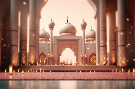 A 3d Rendering Of A Mosque With A Large Mosque In The Background
