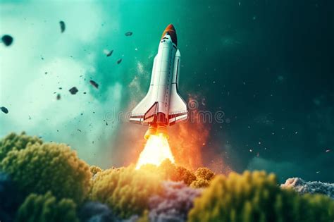 Rocket Green Colors Fly Science Generate Ai Stock Illustration