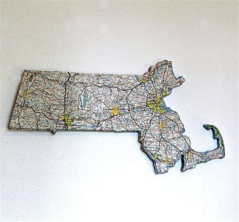 Massachusetts State Map Wall Decor Vintage Map State Decor Etsy Map