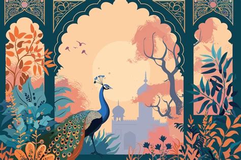 Premium Vector Traditional Mughal Garden Arch Peacock Plant
