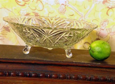 Footed Fruit Bowl Clear Pressed Glass Vintage Depression Era
