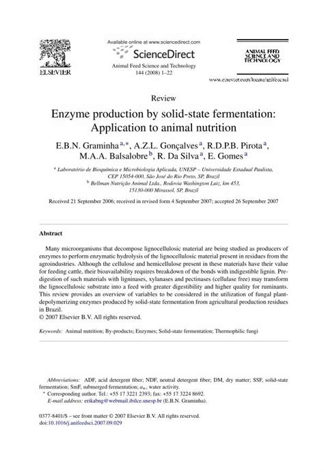 Pdf Review Enzyme Production By Solid State Fermentation Chapter 6 Paper Pdf · Enzyme