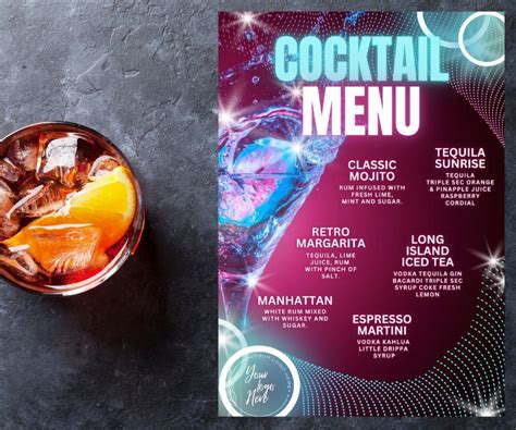 100 Editable Cocktail Menu Canva Template Futuristic Digital Download